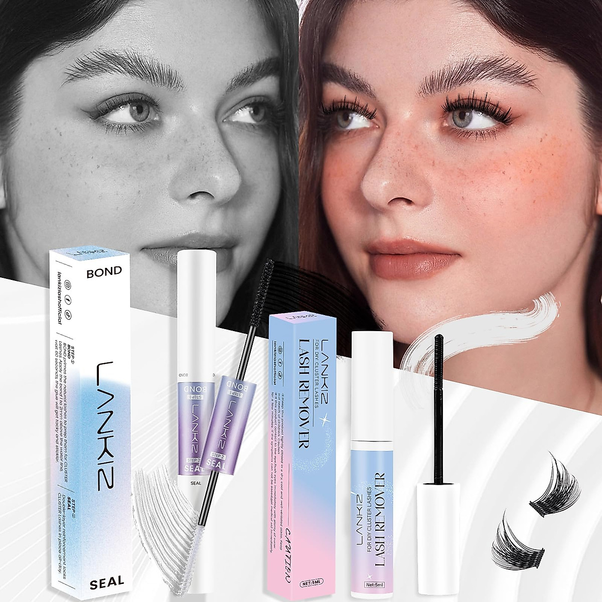 LANKIZ Lash Clusters Kit, Individual Lashes Kit, 120pcs Wispy Cluster Eyelashes Extension with Lash Bond & Seal and Lash Remover Kit