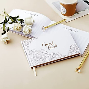 Wedding Guest Book & Pen, White Elegant Hardcover Guest Sign in Book, Luxury Memory Book Sturdy Photo Scrapbook Guest Book, Rose Gold Gilded Edge Hardbound Wedding Guest Book, 100 Pages