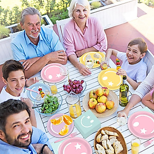 Justforjoyful 96Pcs Pastel Smile Face Party Decorations Paper Plates Napkin Preppy Smile Face Party Tableware Set Smile Face Dinnerware Supplies for Birthday Bachelorette Baby Shower Decor Serve 24