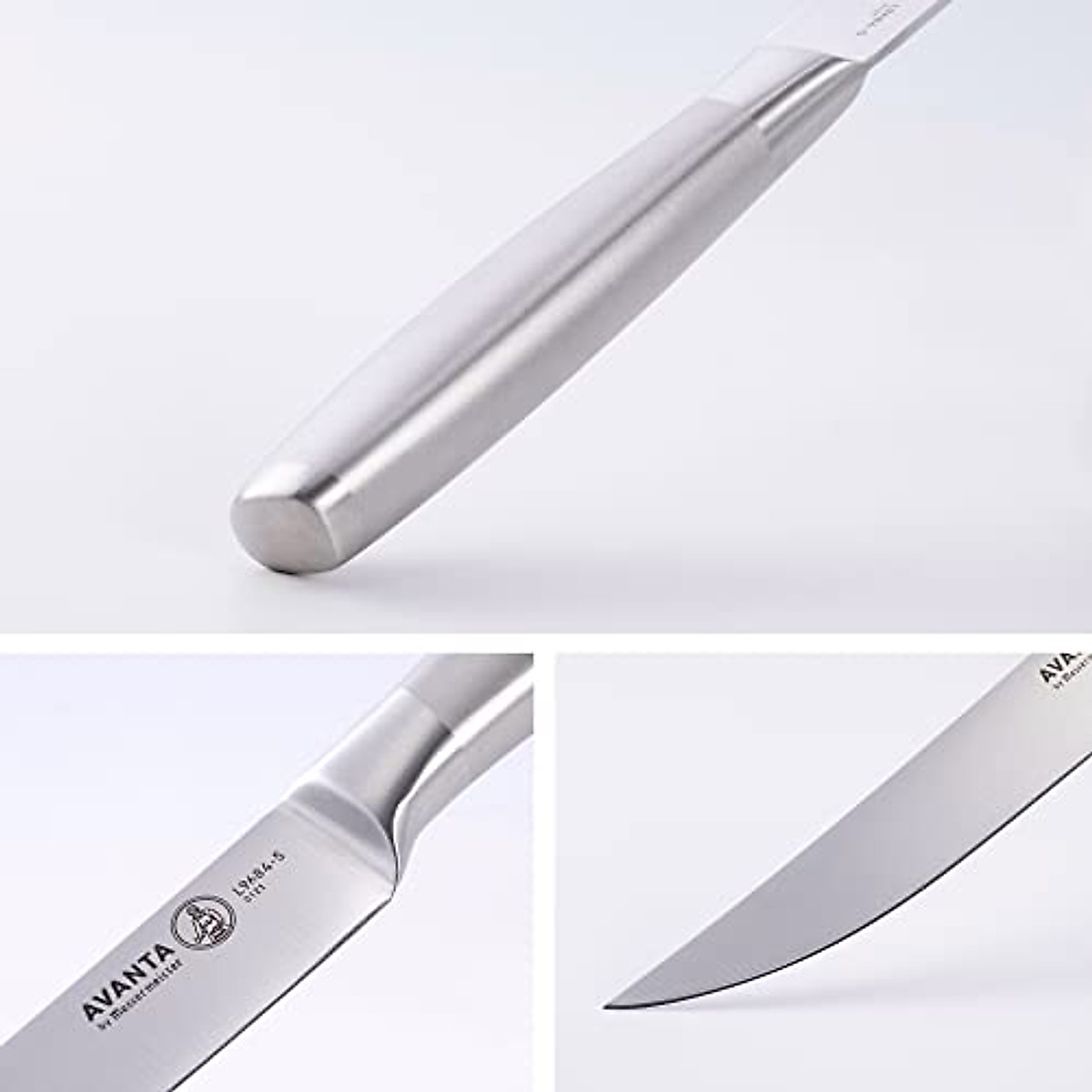 Messermeister Avanta 5” Fine Edge Steak Knife Set - German X50 Stainless Steel - Rust Resistant & Easy to Maintain - Includes 4 Steak Knives
