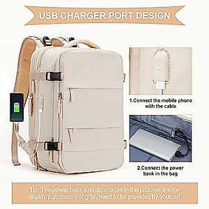 coowoz Large Travel Backpack For Women Men, Carry On Backpack,Hiking Backpack Waterproof Outdoor Sports Rucksack Casual Daypack Expandable Heavy Duty Extra large Backpack Beige Expansion