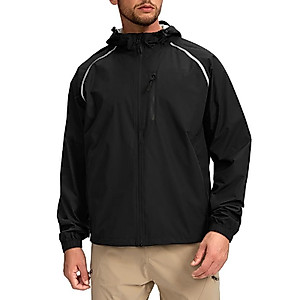 Men's Cycling Rain Jackets Waterproof Running Windbreaker Hooded Reflective Bike Hiking Biking Windproof Bicycle Riding(Black,XL)