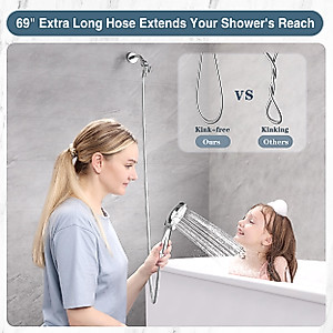 BRIGHT SHOWERS High Pressure Shower Head with Handheld, 9 Spray Settings Showerhead Built in Power Wash to Clean Tub and Pets, Extra Long 69" Hose, Adjustable Bracket, Chrome