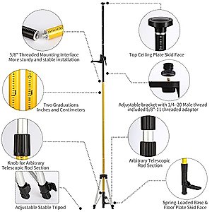 Laser Level Pole, Telescoping Support Pole 12FT/3.7M with Tripod and Mount for Lasers Level of Rotary and Line Lasers (MET-SP3 Pole Without Tripod)