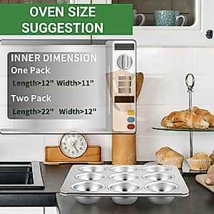 Herogo 2 Pack Stainless Steel Muffin Pan Tin for Baking, 9-Cup Metal Nonstick Cupcake Molds Tray Set for Making Egg Muffin, Mini Brownie, Easy to Clean & Quick Release, Oven & Dishwasher Safe