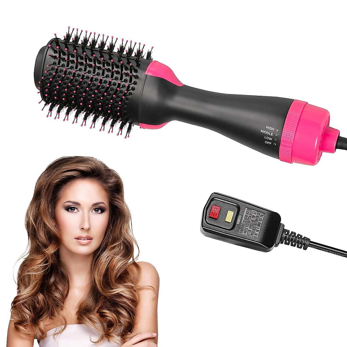 Blow Dryer and Styler Brush - Multi-function Hot Air Volumizer with Negative Ion Anti-Frizz, Ceramic Titanium 75 MM Oval Barrel