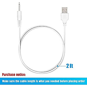 3 Pack Replacement DC Charging Cable 2.5mm with Fast DC USB Charger Cable Cord Adapter Technology for Universal Vibrating Wand Massagers and Toys, 2ft White