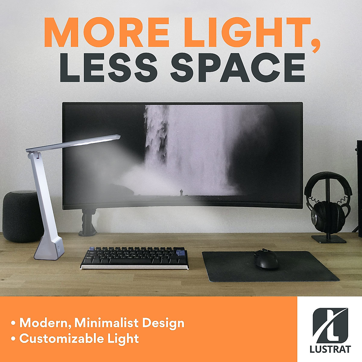 Lustrat LED Desk Lamp - Minimalistic Office Desk Lamp - Rechargeable Lamp with Bed, Study, and Work Desk Light Modes - Portable Table Desk Lamp for Back to School and Work from Home Set-up - Silver