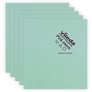 Vileda Professional | PVA Microfiber Green | All Purpose Cleaning Shammy | Shiny Streak Free Results | Synthetic Chamois Towel | Smooth & Absorbent Materials | 5 Pack