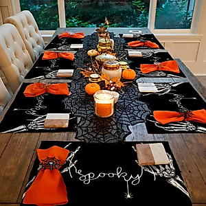 ARKENY Halloween Skeleton Spooky Spider Black Placemats 12x18 Inches Set of 4,Seasonal Farmhouse Indoor Kitchen Dining Table Decorations for Home Party AP158-18
