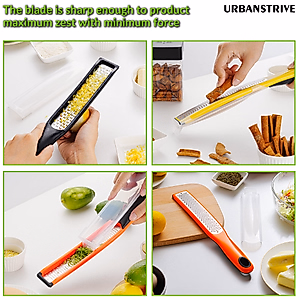 Urbanstrive Cheese Grater With Handle, Lemon Zester Graters for Kitchen Stainless Steel, Hand Grater for Ginger Garlic Nutmeg Chocolate Fruits Vegetables, Sharp, Non-Slip Handle & Foot, Black