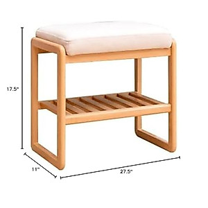 Aybihous3 Natural Solid Wood Shoe Bench, Beech Wood Storage Rack Organizer with High Rebound Sponge Cushion
