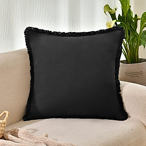 ZWJD Pillow Covers 18x18 Set of 2 Black Throw Pillow Covers with Fringe Chic Cotton Decorative Pillows Square Cushion Covers for Sofa Couch Bed Living Room Farmhouse Boho Decor
