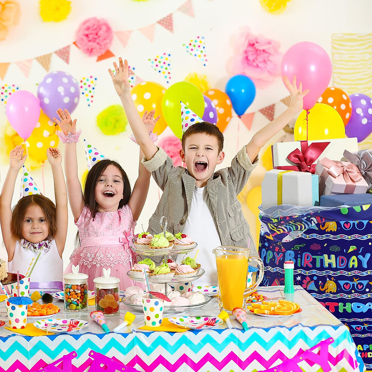 Zonon 3 Pieces 56 Inch Extra Large Blue Happy Birthday Gift Bag Jumbo Plastic Gift Bags Oversized Gift Wrapping Bags Storage Bag for Birthday Party Favors Supplies Heavy Duty Bag (Birthday Style)