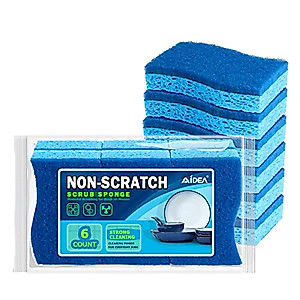 AIDEA-Brite Non-Scratch Scrub Sponge-12Count, Sponges for Dishes, Cleaning Sponge, Cleans Fast Without Scratching, Stands Up to Stuck-on Grime, Cleaning Power for Everyday Jobs