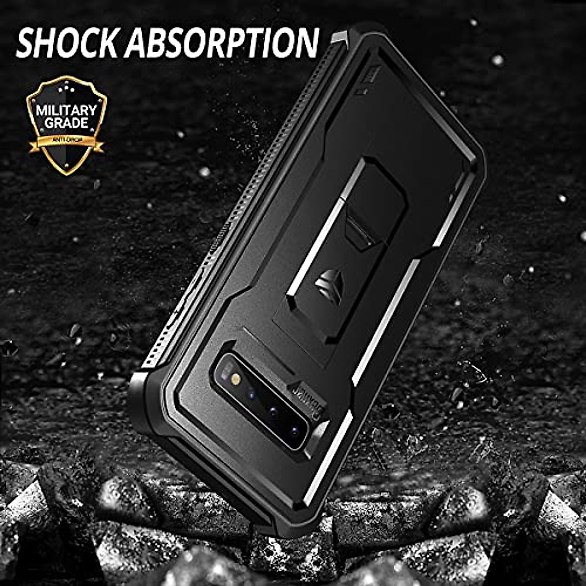 Dexnor for Samsung Galaxy S10+ Plus Case, [Built in Screen Protector and Kickstand] Heavy Duty Military Grade Protection Shockproof Protective Cover for Samsung Galaxy S10 Plus Black