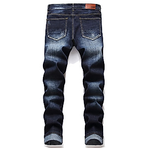 RXXKKK Men's Classic Zipper Biker Regular Fit Flex Jean (32, 1511 Dark Blue)