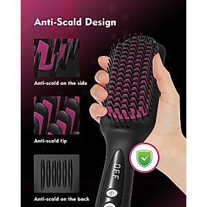 Hair Straighteneing Brush, Negative Ion Hair Straightener Brush with 12 Temp Settings, Fast MCH Ceramic Heating Technology, Anti-Scald, Auto Temperature Lock & Auto Off for Women