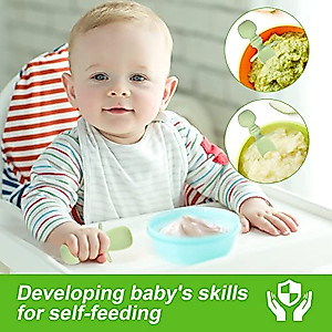 4pcs Silicone Baby Spoons Self Feeding 6+ Months, BPA Free Baby Led Weaning Spoons Training Spoon Toddler Self Feeding Utensils for 6-12 Months Babies (Matcha Green)