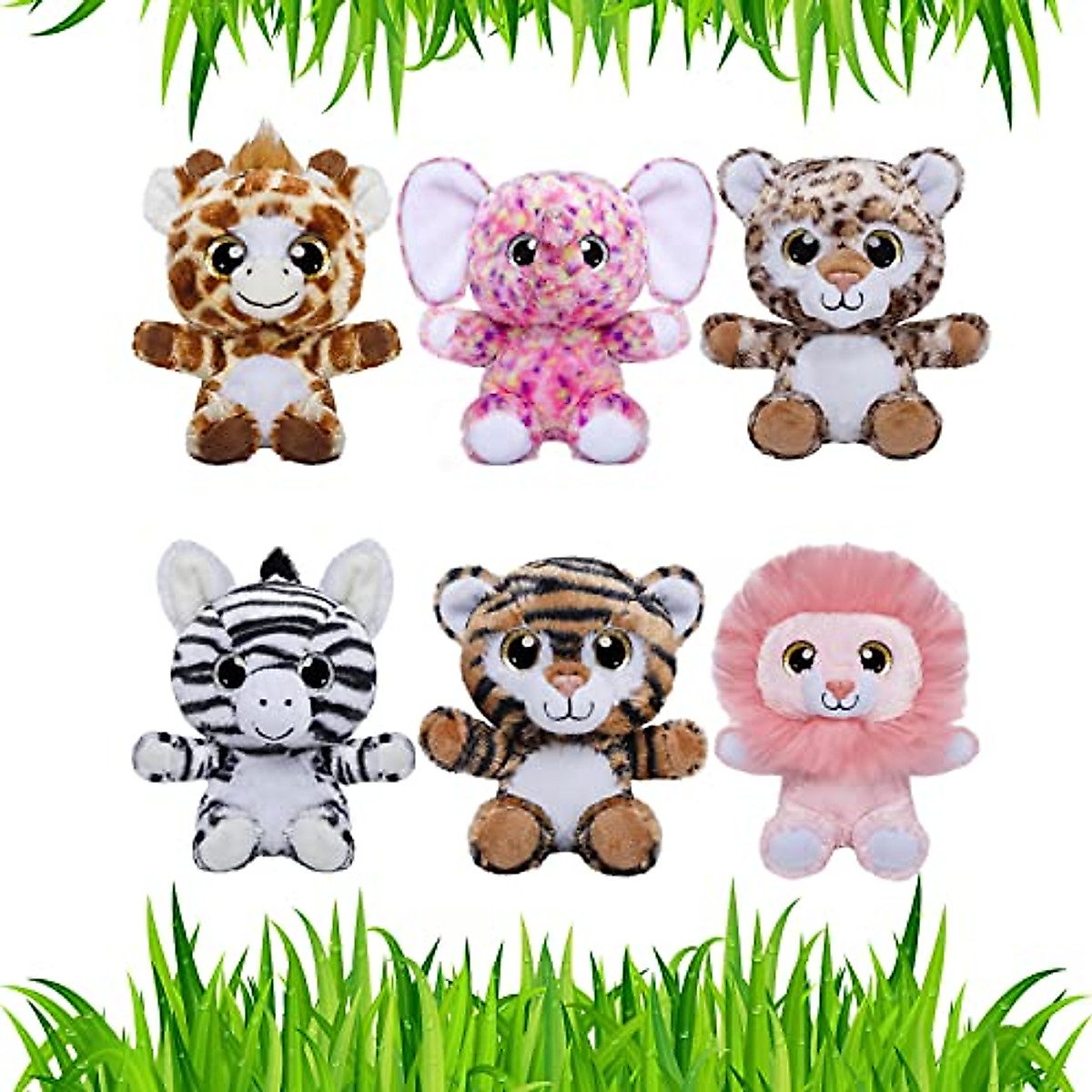 Nleio 7inch Stuffed Animals Forest Plush Toys, 6 Pieces Super Soft Jungle Animal Stuffed Toys Lion/Giraffe/Elephant/Tiger/Zebra/Leopard Safari Plush Animals for Babies Kids Toys Party Decorations