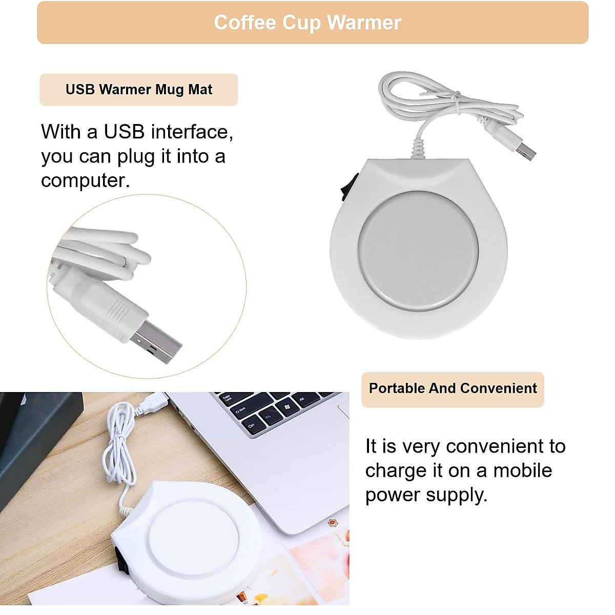 Coffee Mug Warmer, USB Powered Heater Pad ABS + Iron Coffee Heater Pad Light Small 60℃~70℃ Coffee Cup Warmer for Hot Coffee Tea Espresso Milk