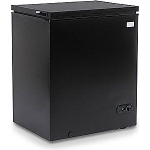 Muhub 5.0 Cu.Ft Chest Freezer,Deep Freezer with Removable Basket,Compact Freezer with Top Open Door, Adjustable Temperature, Low noise，Suitable for Kitchen Dorm Garage and Shed，Black