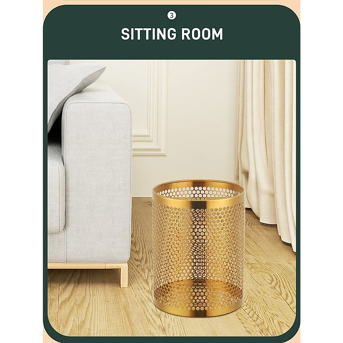 QOBIMOON Mesh Wastebasket Round Mesh Stainless Steel Wastebasket Trash Can Recycling Bin for Home, Office, Bathroom, Bedroom & Kitchen, 3.5 Gallon / 12L, 11" H x 10" D Garbage Can-Rose Gold