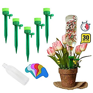 ForarTronics Plant Watering Spikes|4Pcs Drip Rate Controllable Self Watering Spikes with Dual Caliber Adapter and 500ml Mouth-Matched Bottle, Plant Nanny Water Dripper for Outdoor Indoor Plants,Green