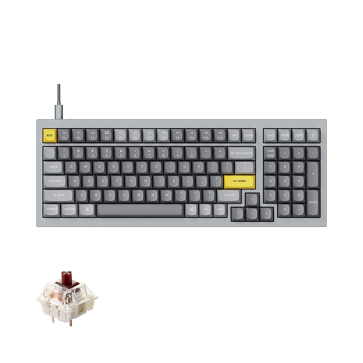Keychron Q5 96% Layout Wired Custom Mechanical Keyboard, Hot-Swappable Gateron G Pro Brown Switch, QMK/VIA Programmable Macro, Full Aluminum, RGB Backlight, Double Gasket for Linux Mac Windows - Grey