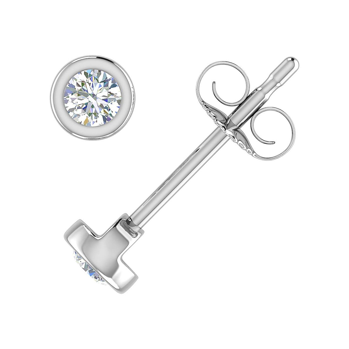 0.14 Carat Bezel Set Diamond Stud Earrings in 14K White Gold (I1-I2 Clarity)