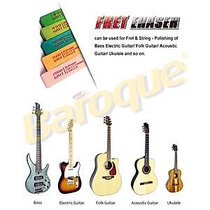 Baroque Fret Erasers for Guitar, Fret Polishing Cleaner, Frets Polish Tools Kit, Clean Fret Wire/String/Metal, Set of 5 (180& 400& 1000& 1500& 2000 Grit)