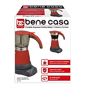 Bene Casa Red Portable Electric Espresso Maker 3 or 6 Cups/Cafetera Roja Portable Electrica Espresso de 3 o 6 Tasas