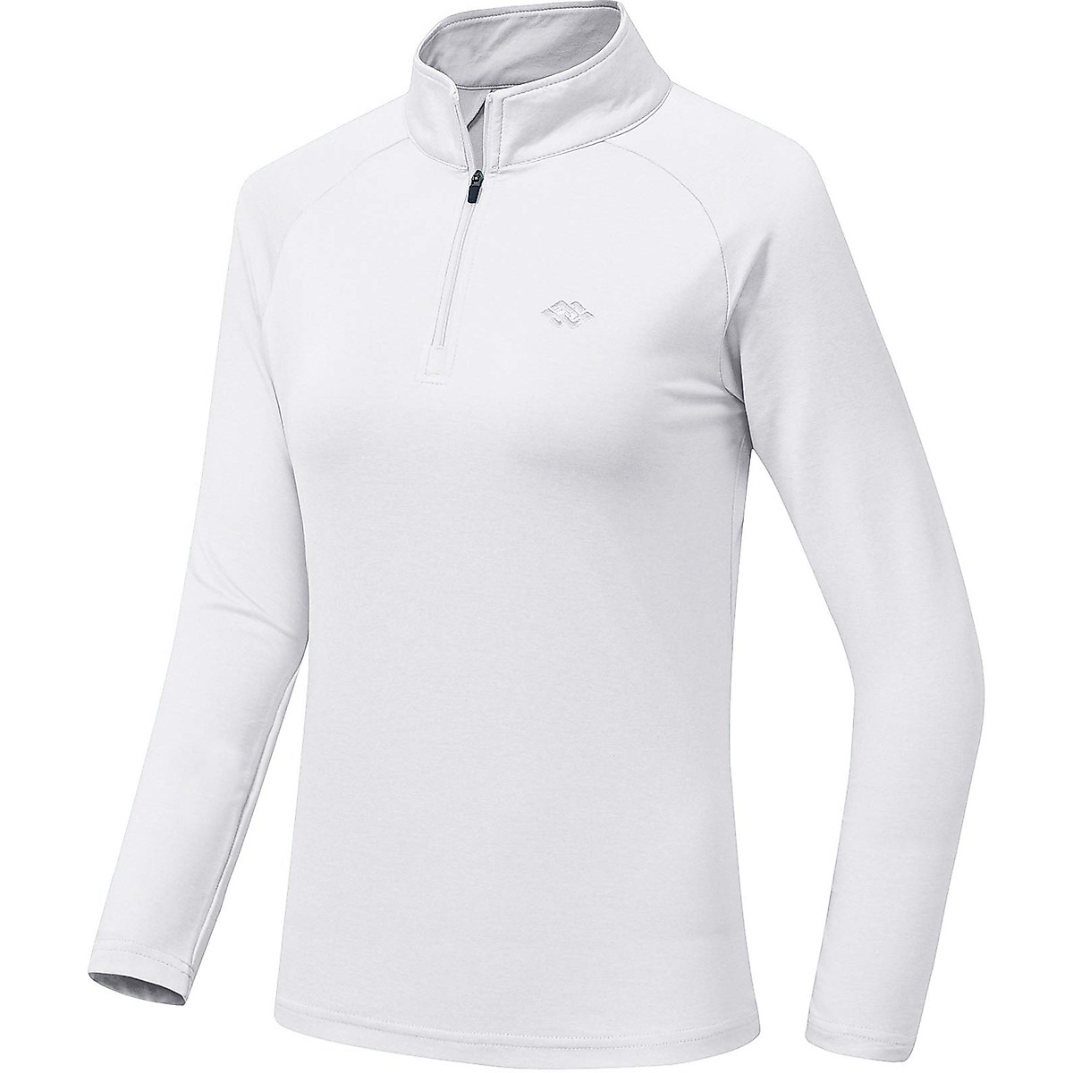 AIRIKE Women's Long Sleeve Shirts Pullover Quarter Zip Collared Sun Protection Workout Tops White L