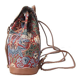 Signare Tapestry Fashion Backpack Rucksack for Women with William Morris Red Strawberry Thief Design (RUCK-STRD)