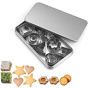 KSPOWWIN 27PCS Mini Cookie Cutters, Geometric Shapes Metal Cookie Biscuit Cutter Set, Star Flower Hexagon Round Heart Square Triangle Oval Stainless Steel Cutter for Baking
