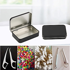 LIGHUFEIC 2Pcs Metal Hinged Tin Box Metal Rectangular Hinged Tins,Portable Mini Home Storage Container Kit with Lid,Ideal for Candies, Jewelry, Crafts(Black)