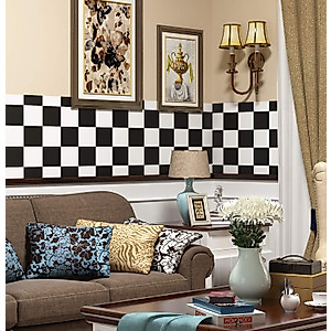 Livelynine 15.8X394 Inch Checkered Black and White Contact Paper for Floors Waterproof RV Flooring Peel and Stick Vinyl Linoleum Flooring Roll Adhesive Wallpaper To Cover Bathroom Tile Kitchen Sticker