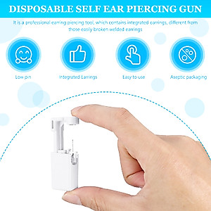 Mudder 8 Pieces Self Disposable Ear Piercing Kit Safety Portable Nose Mouse Piercing Tools with Crystal Ear Studs (White)
