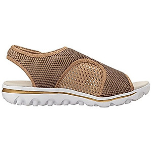 Propét Womens TravelActiv Sandal, Gold/Black, 8.5 Wide US