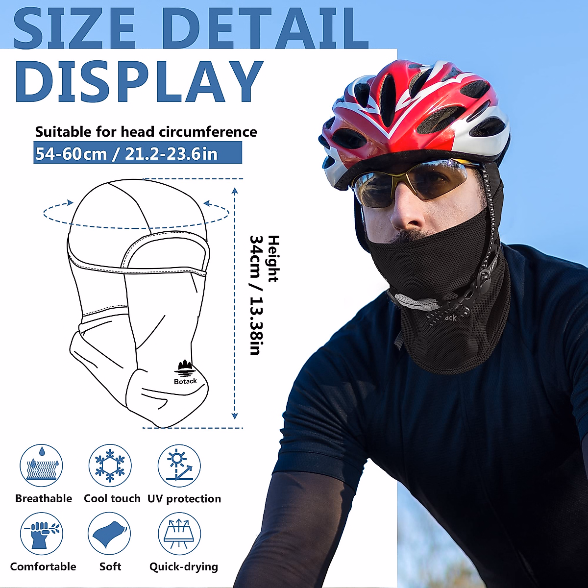 Botack Ski Mask Balaclava Face Mask Sun UV Protection Breathable Full Head Mask for Men Women Cycling
