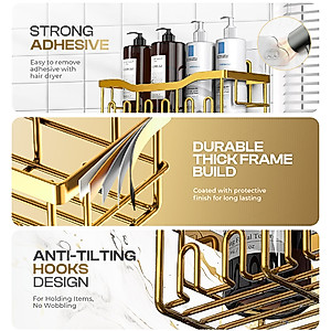 Luxury Style Stainless Steel Shower Caddy Set - Rustproof, Durable, and Adhesive Hanging Bathroom Organizer Kit with 5 Pieces | Shower Caddy Organizer | Bathroom Decor (Luxury Gold)