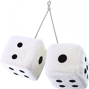 [4 DICE 2 Pack] Retro Hanging Dice for Car Mirror Black and White (Nostalgic 80’s Fuzzy Car Dice for Mirror) Plush Car Accessories (Set of 2)