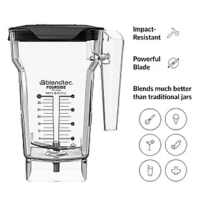 Blendtec 75 oz FourSide Commercial Jar - Four-Sided Replacement Blender Jar - Compatible with Most Blendtec Blenders - 32 oz Blending Capacity - Clear