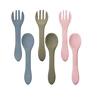 6 Pcs Silicone Baby Spoons and Baby Forks, Chewable Baby Utensils for Self-Feeding, Silicone Baby Utensils, Kids Utensils for Over 6 Months Babies