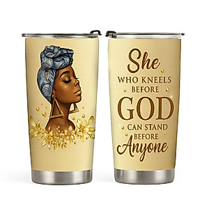20oz Black Queen Black Women Faith Tumbler, Stand before Anyone, Religious, Christian Gifts, Coffee Thermos for Women, Stainless Steel Double Wall Vacuum Insulated Coffee Mug, Travel Cup with Lid