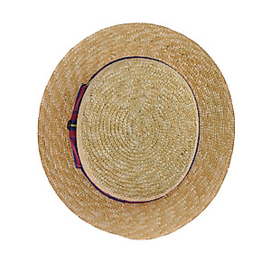 NYFASHION101 Unisex Grosgrain Ribbon Straw Skimmer Boater Hat, Multicolored Striped