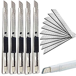 WEKOIL 9mm Snap Off Utility Knife 5 Pack High Hardness Retractable Box Cutters with Snap Off Blades,Art Craft Hobby Cutter 9mm Knife for Home Office Workstation