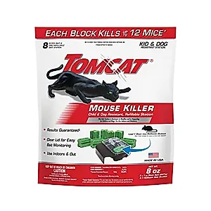 Tomcat Mouse Killer Child & Dog Resistant, Refillable Station for Indoor and Outdoor, 1 Station and 8 Poison Block Refills