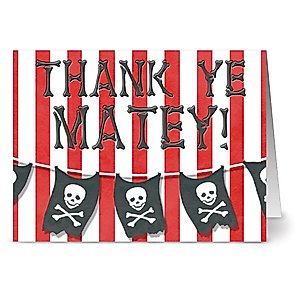 Note Card Cafe Thank You Cards with Red Envelopes | 24 Pack | Ahoy Matey Thank You | Blank Inside, Glossy Finish | for Kids, Babies, Greeting Cards, Occasions, Birthdays, Gifts