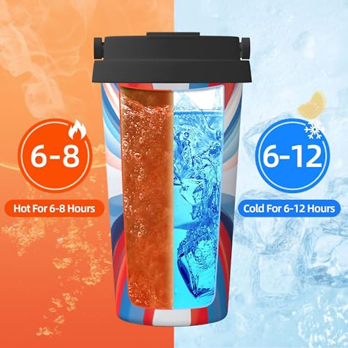 WANGZHAO Red Blue White Gray Stripes Print Double Wall Stainless Steel Vacuum Insulated Tumbler Cup Home Thermal Cup